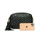 Daisy Rose Quilted Crossbody Handbag with Tassel - PU Vegan Leather ...