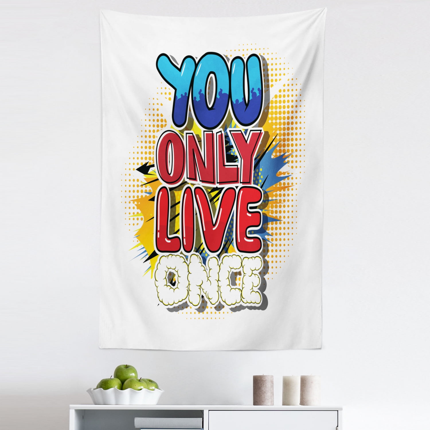 YOLO Tapestry, Cartoon Style Life Message Comic Book Style Letters on ...