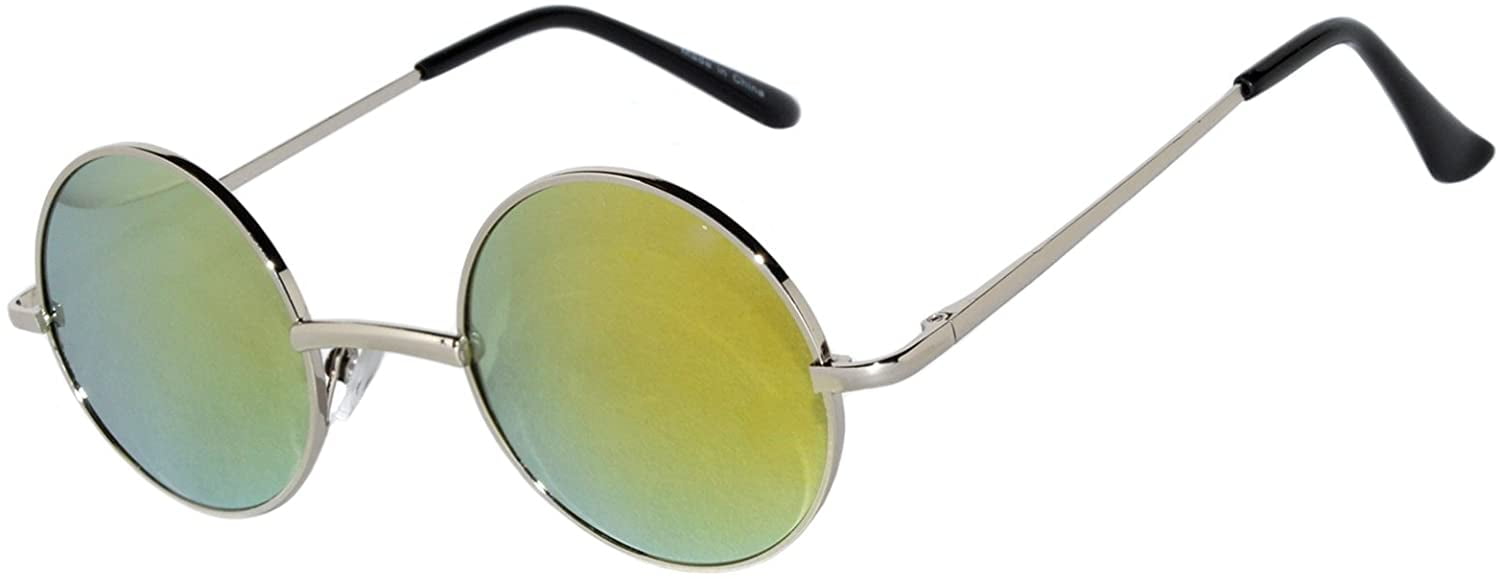 Round Sunglasses - Small (43mm) Silver Frame / Yellow Mirror Lens ...