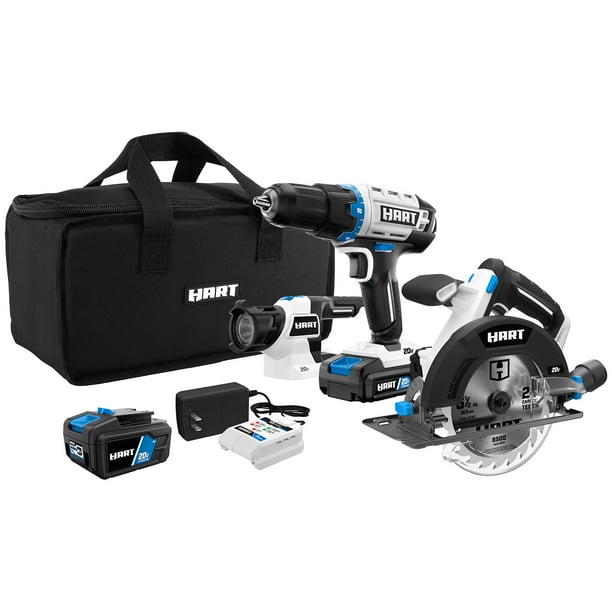 HART 3-Tool 20-Volt Cordless Combo Kit with and 16-inch Storage Bag, (1 ...