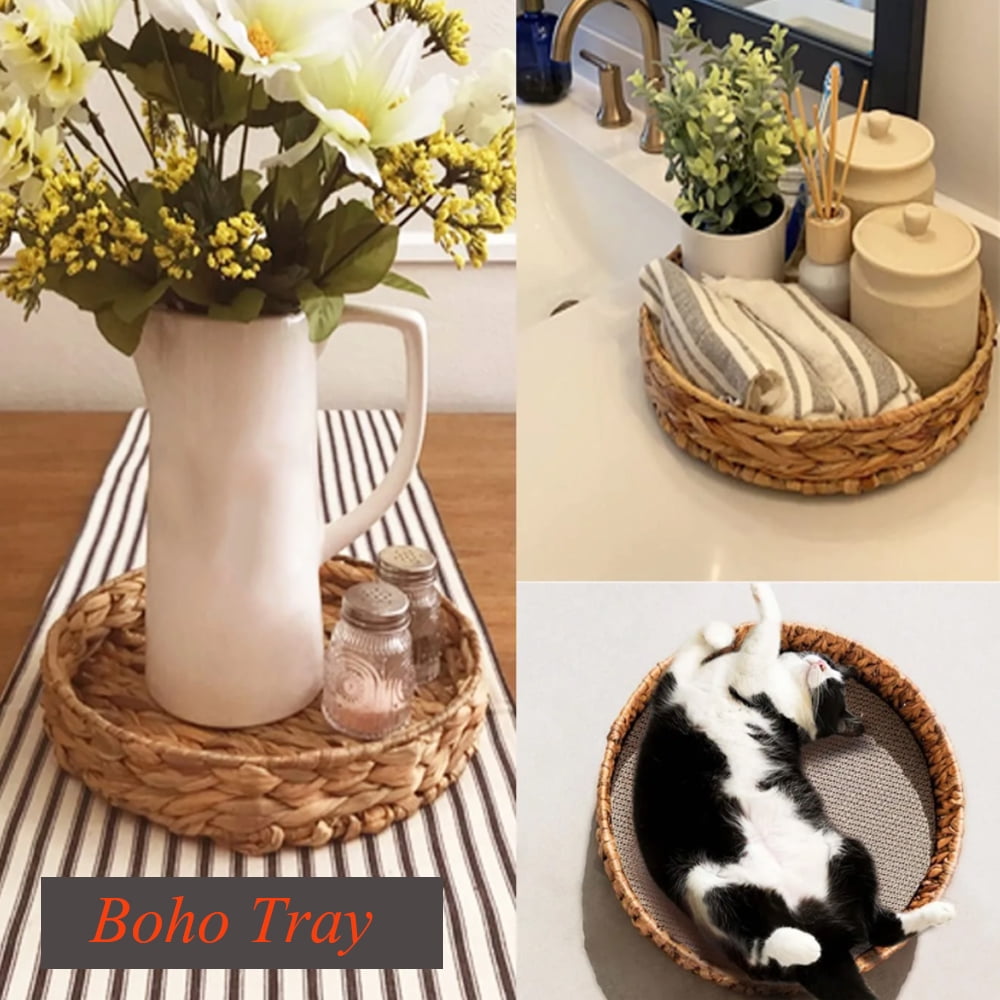 Serving Tray with Handles ,Round Rattan Woven Decorative Tray for ...