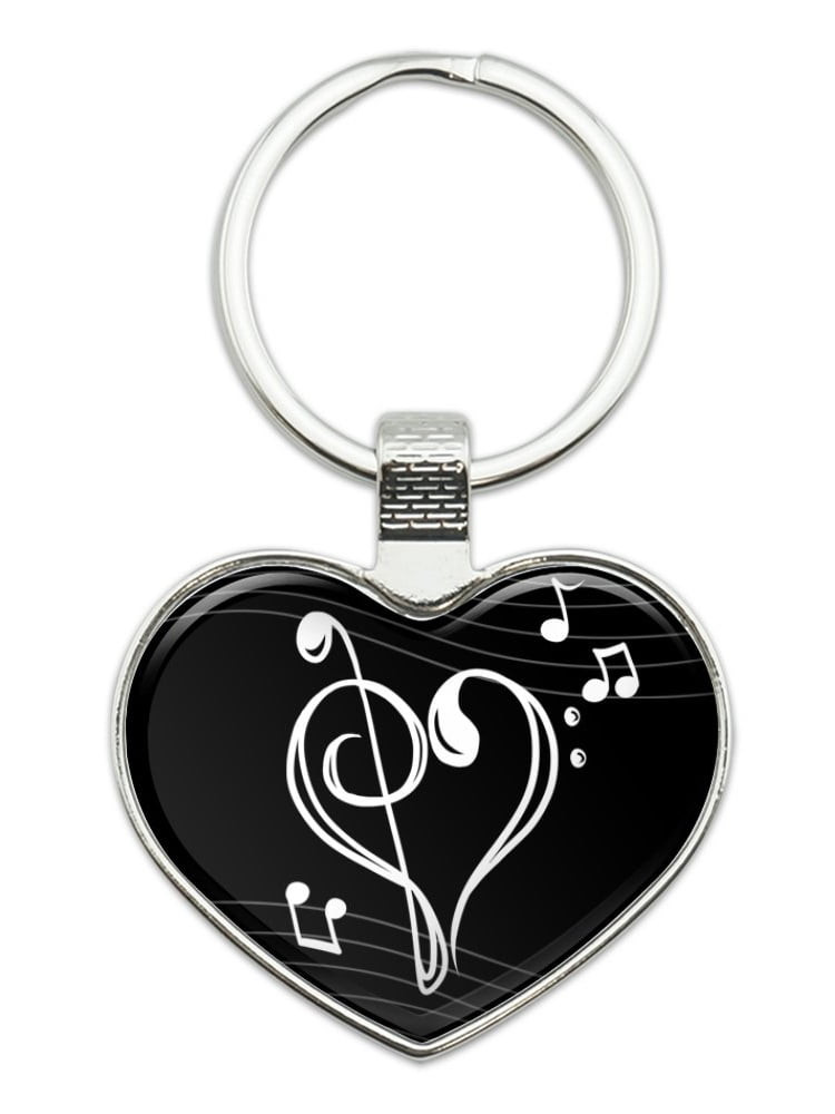 Treble Bass Clef Heart Music Black Heart Love Metal Keychain Key Chain ...