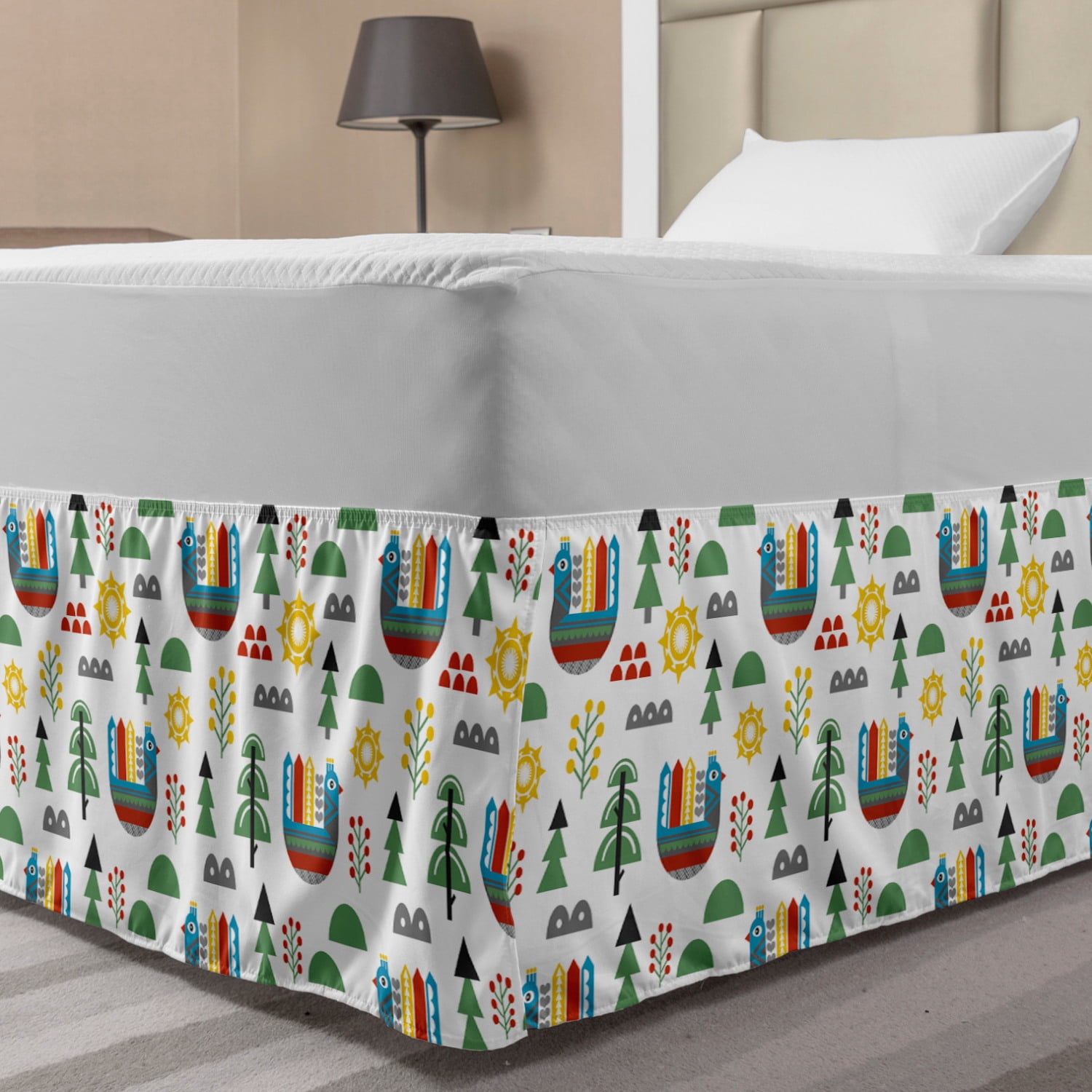 Childish Bed Skirt, Pastel Chicken Apartments Sun Forest Trees Clouds ...