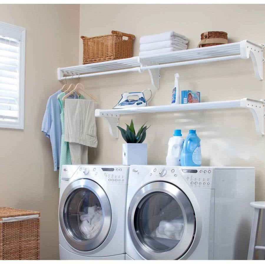 EZ Shelf Expandable Laundry Room Shelving Kit, Wall Mount, White ...