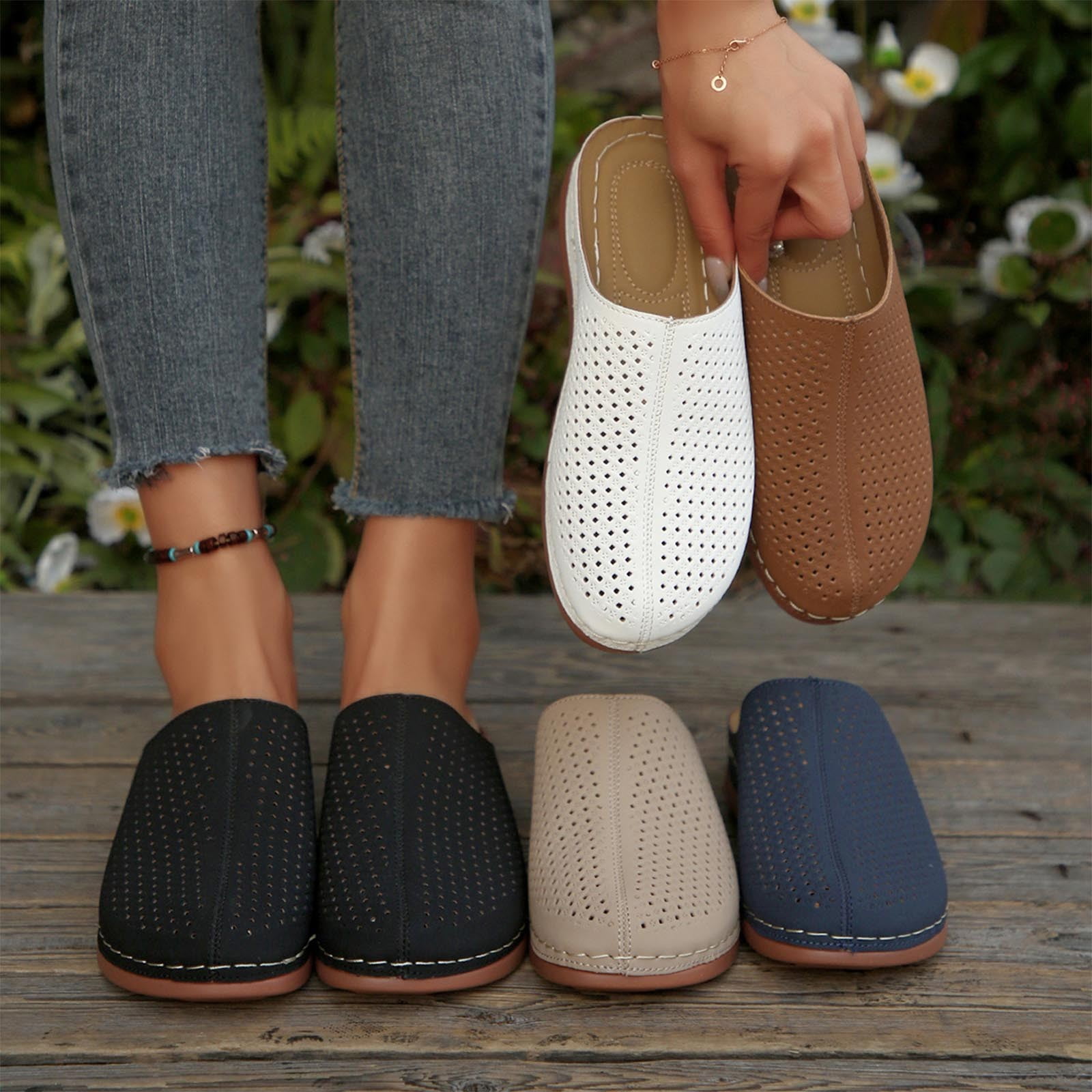 Click here for Ruiyanqi Womens Wide Width Perforated Mules  Close... prices