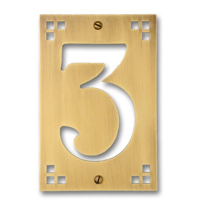 4 x 6 in. Brass Pasadena Framed House Number Plaque No.3, Architectural ...