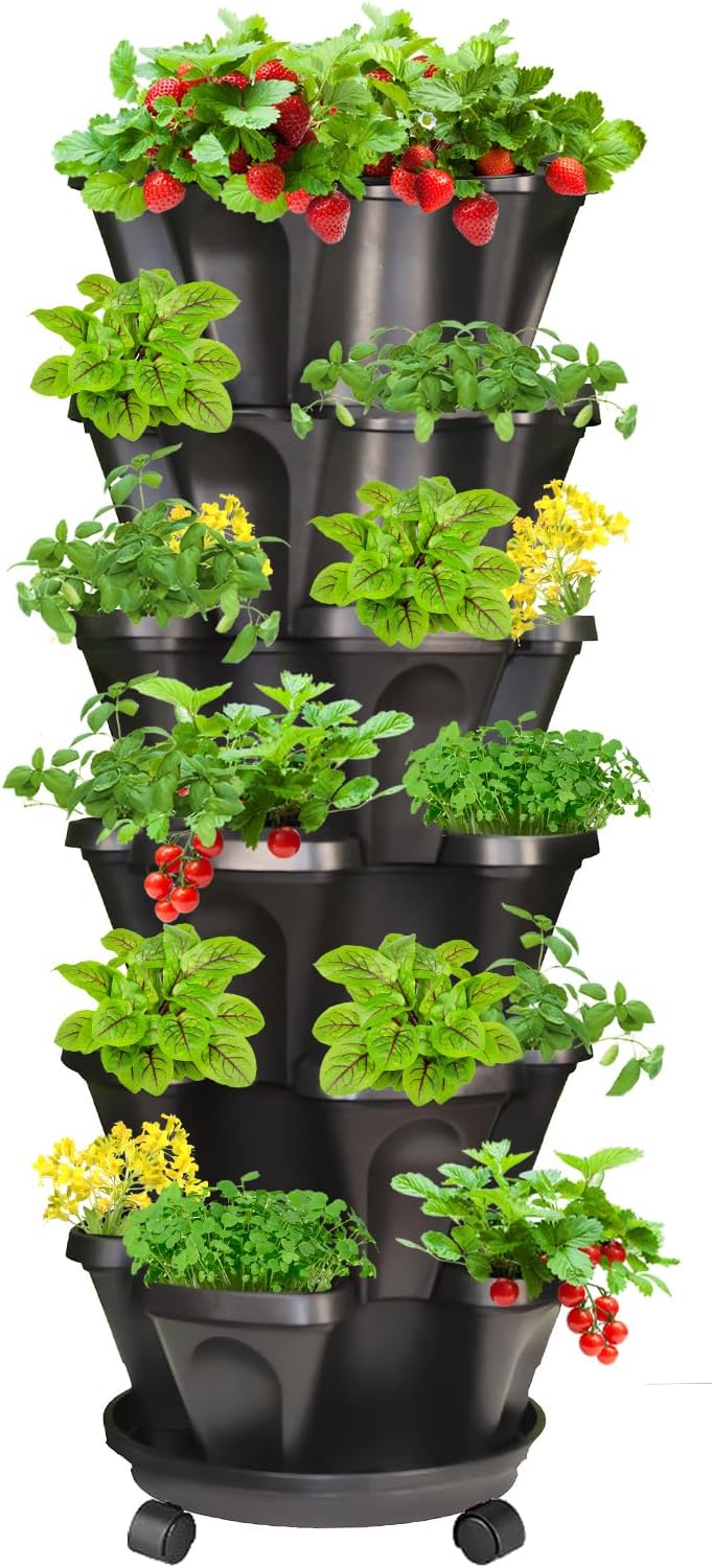 SHMAMT Strawberry Vertical Planters Tower Garden, 6 Tiered Stacking ...