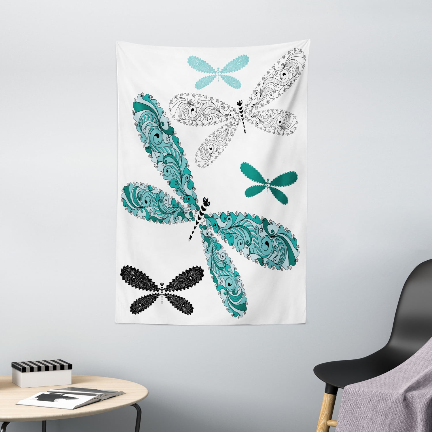 Dragonfly Tapestry, Ornamental Dragonfly Figures with Lace and Damask ...