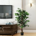 Free Shipping! Costway 4 Feet Artificial Ficus Silk Tree Wood Trunks ...