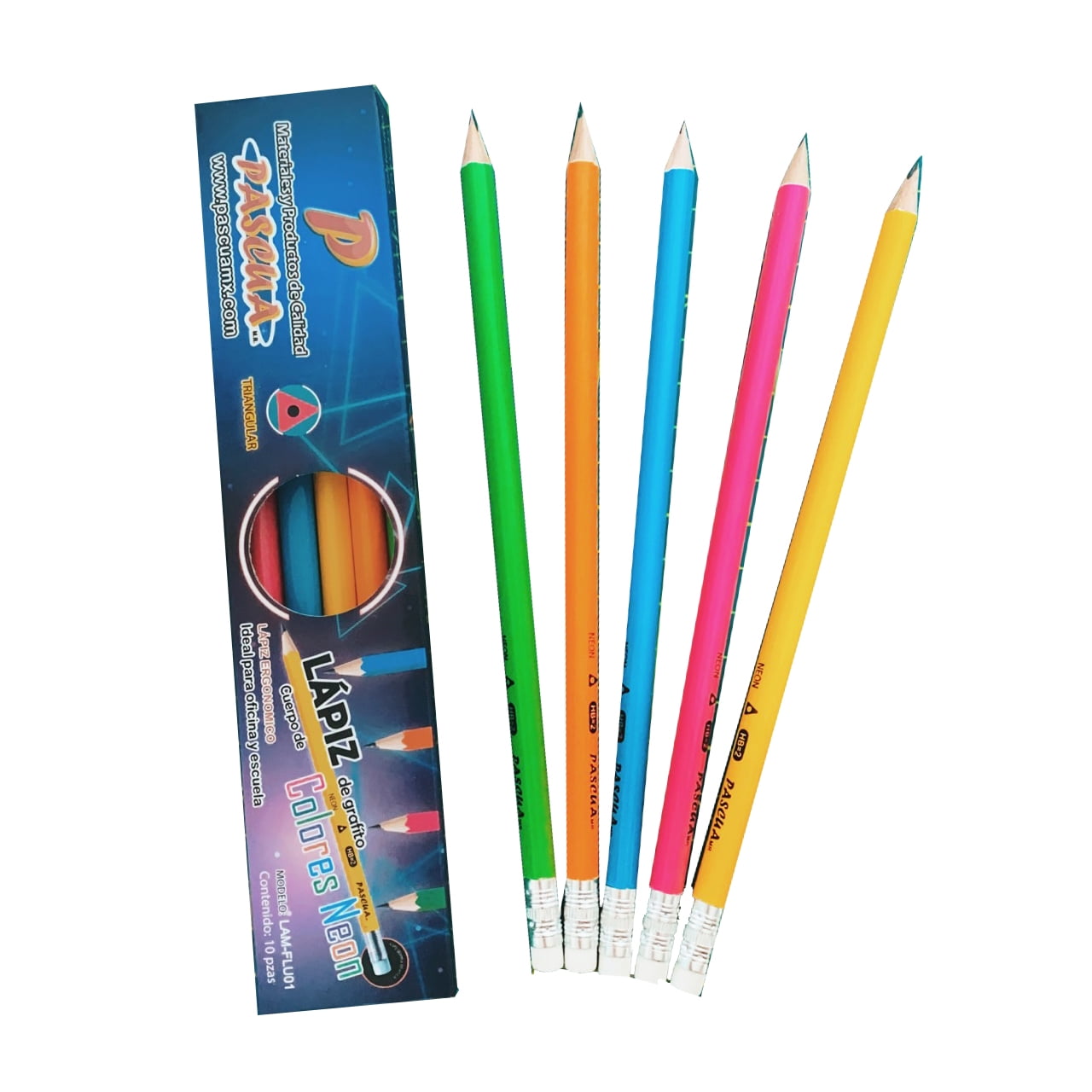 Caja 10 Lápices de grafito 2HB ergonomico Triangulares con GOMA Blanca ...