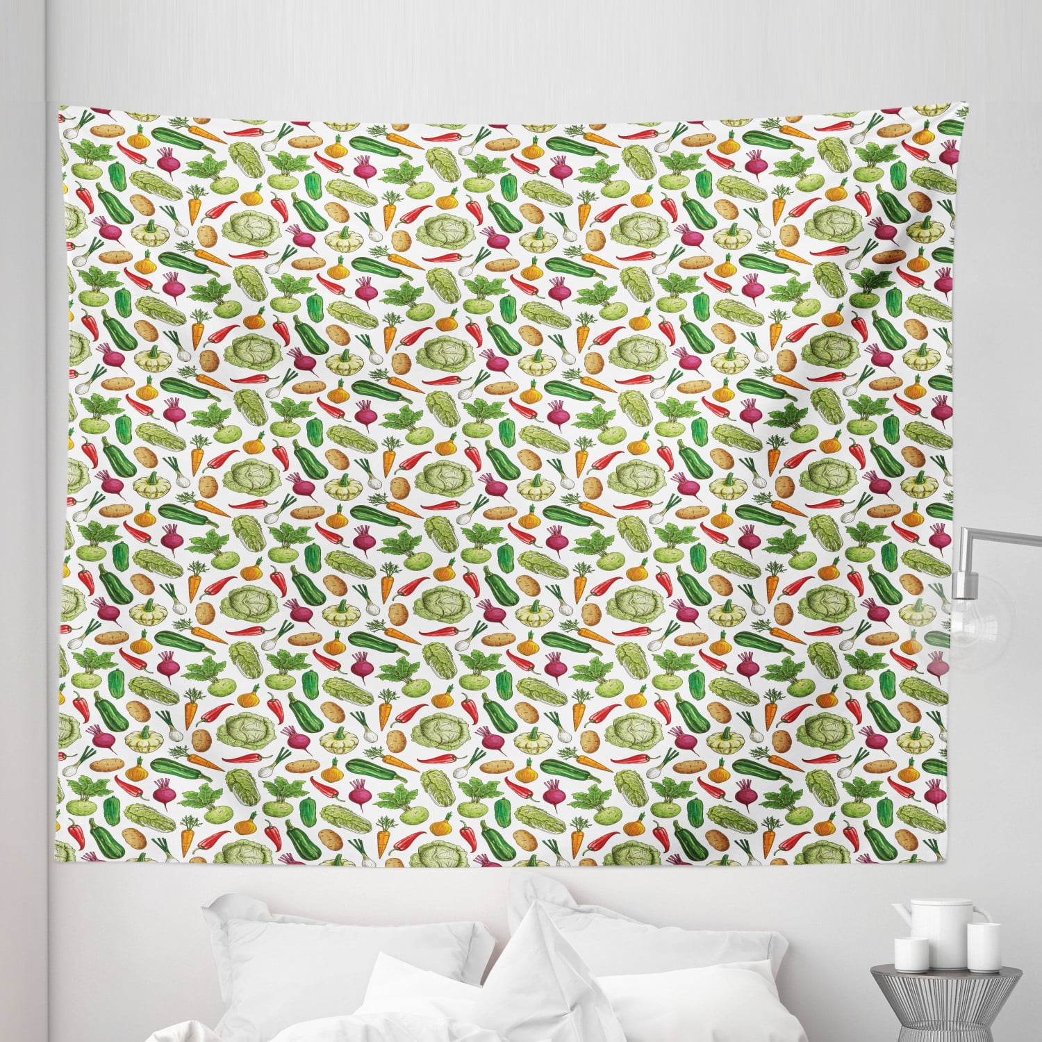 Vegetables Tapestry, Continuous Pattern with Detailed Colored Drawn ...