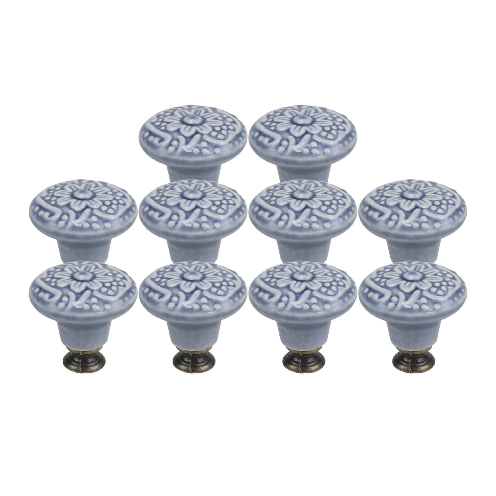 10x Ceramic Drawer Knobs, Drawer Pulls, Chic 34mm Embossed Flower ...