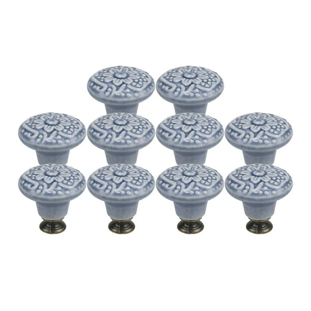 10x Ceramic Drawer Knobs, Drawer Pulls, Chic 34mm Embossed Flower ...