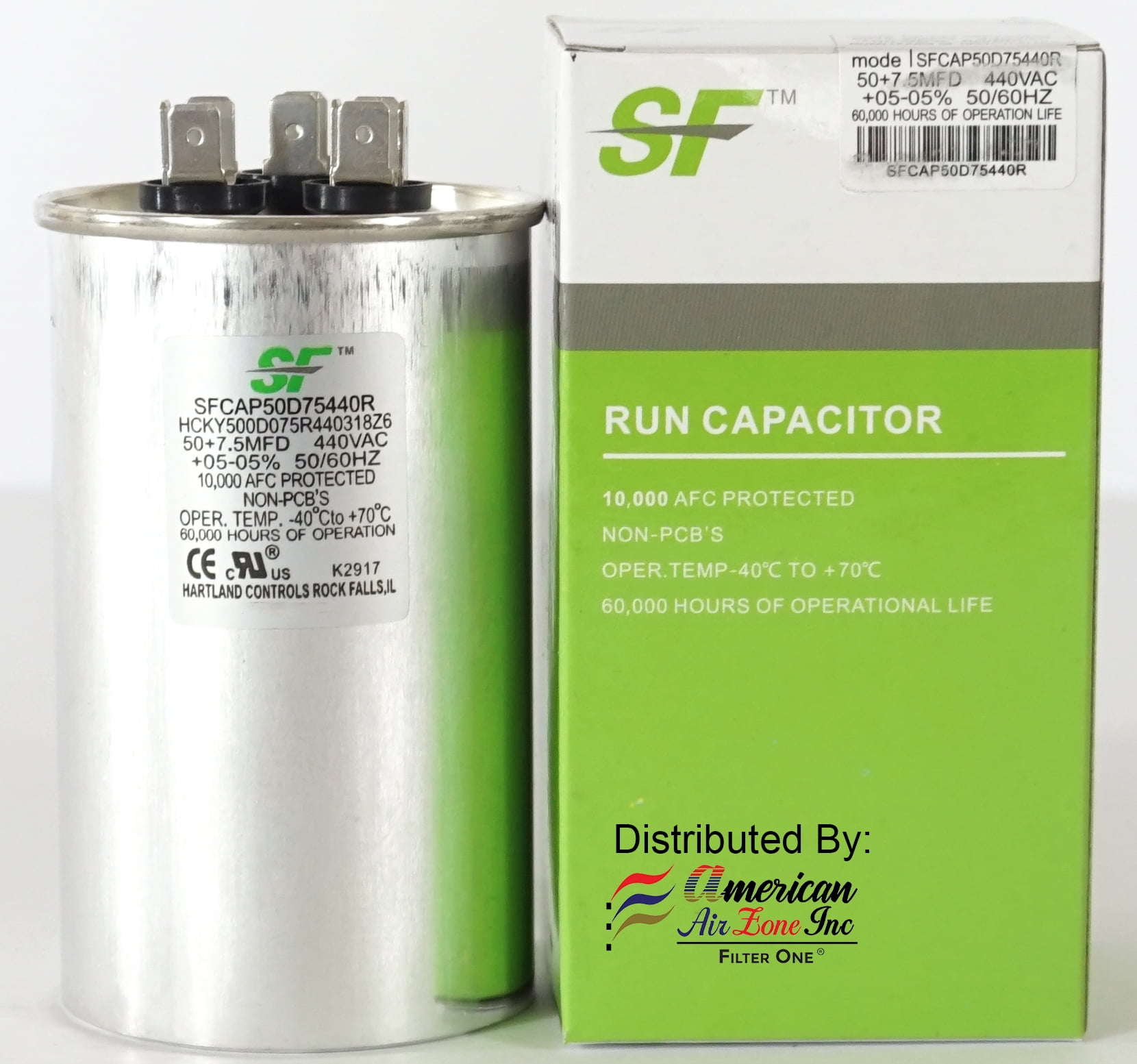 TRANE SF Dual Run Capacitor - 50 + 7.5 MFD µF (MicroFarad) 370/440 ...