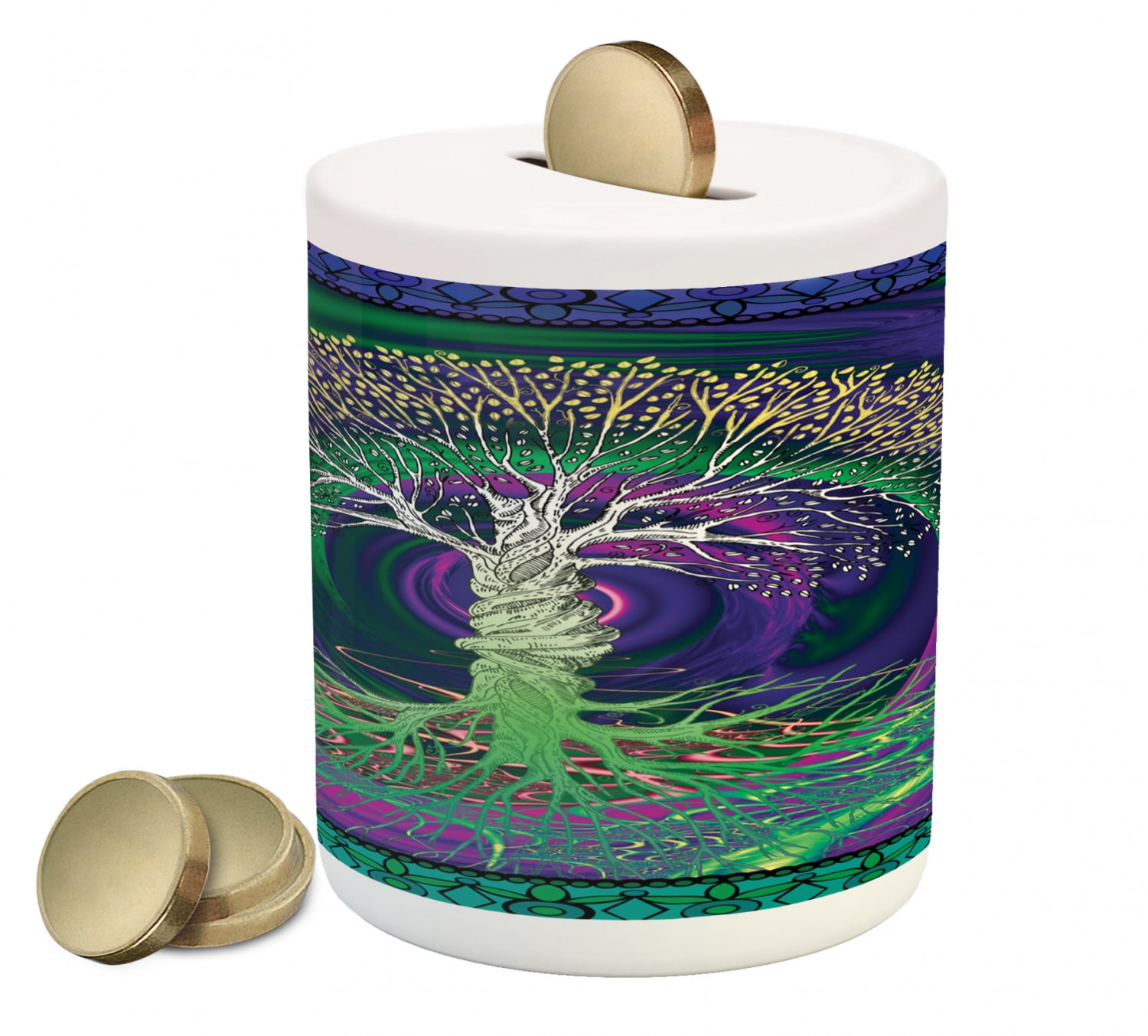 Nature Piggy Bank, Digital Psychedelic Tree of Life Turning Gothic ...