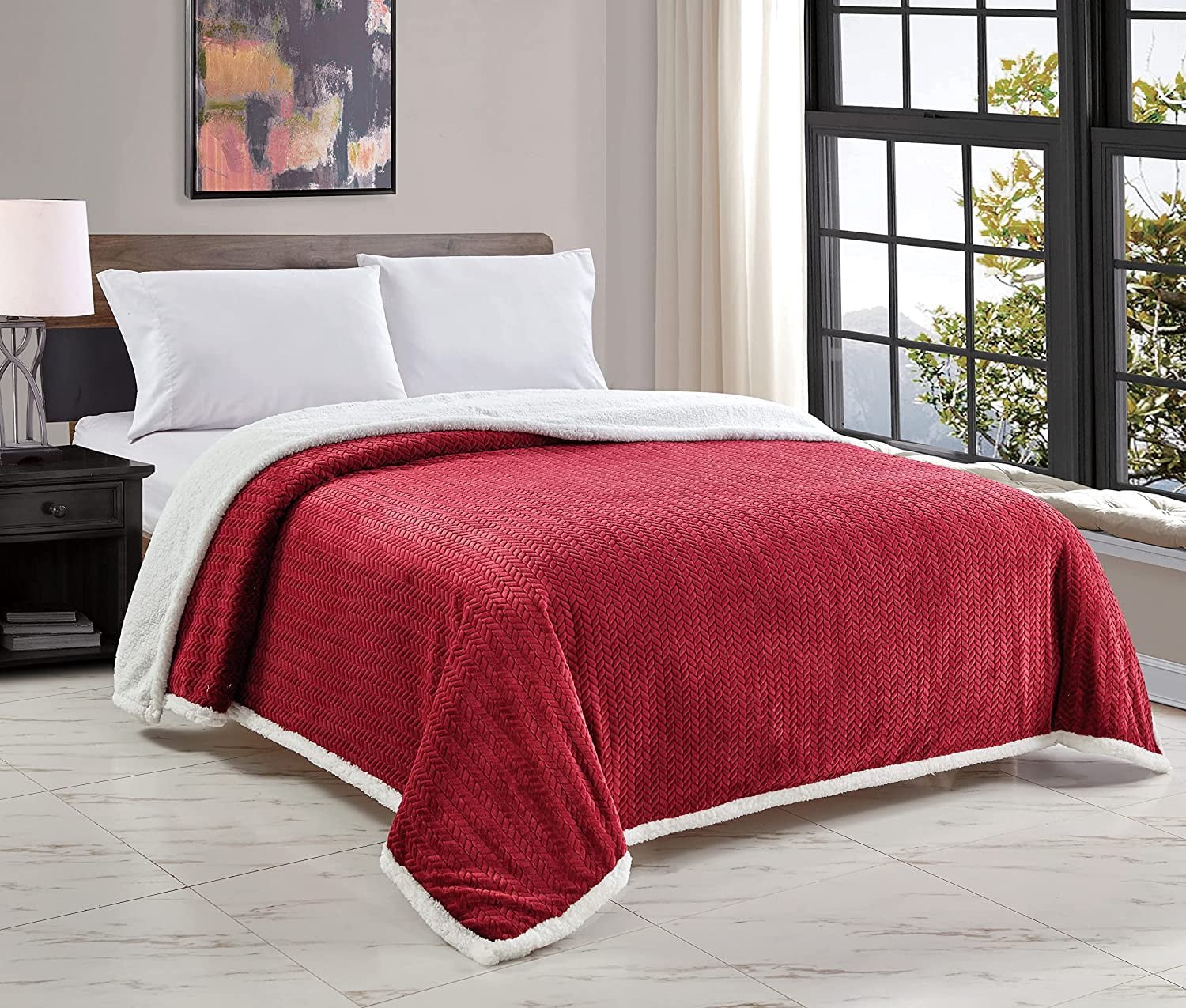 Jacquard Sherpa Blanket, Soft Premium Microplush, Braided Oversized Bed ...