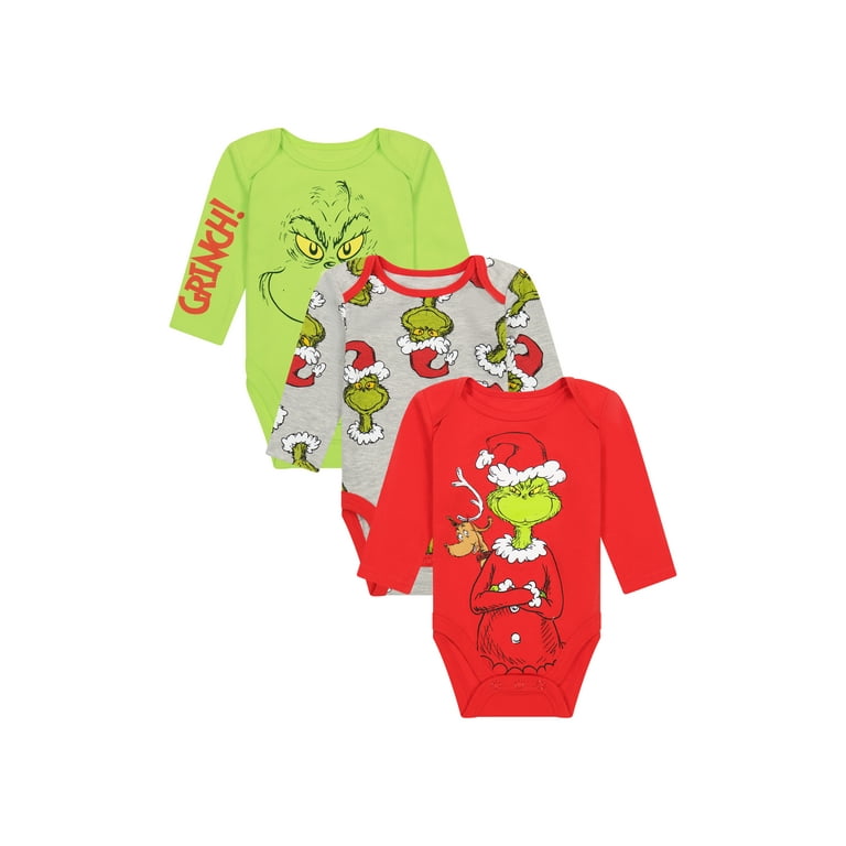 The Grinch Christmas Baby Long Sleeve 3 Pack Bodysuits Sizes NB 12M Walmart