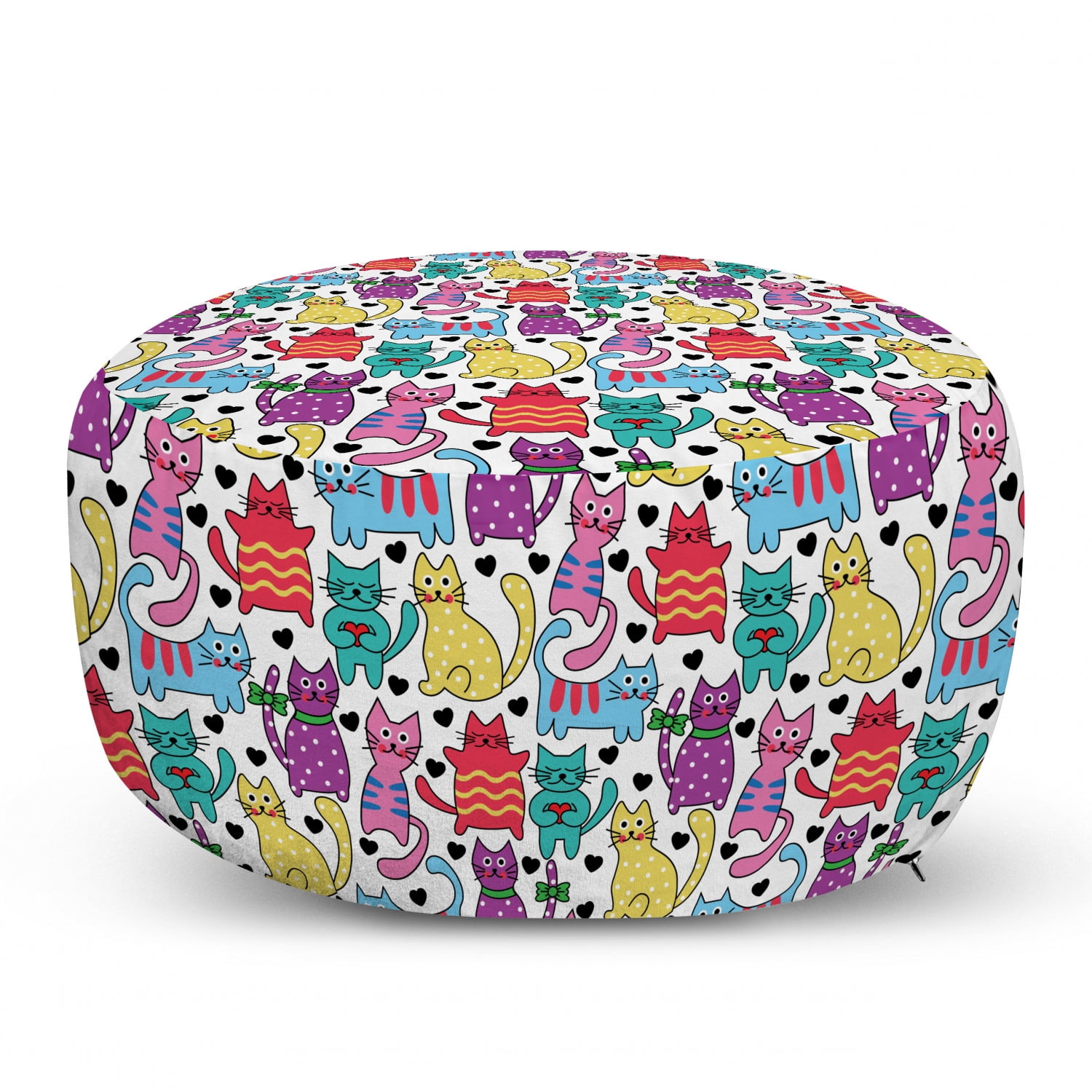 Cat Pouf Cover with Zipper, Cartoon Style Lively Colored Friendly ...
