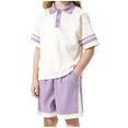 Fesfesfes Kids Casual Color Block Shirt Short Set Striped Trim Short ...
