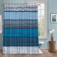 Coastal Style Shower Curtain Set with Hooks, Vintage Blue Grey Stripes ...
