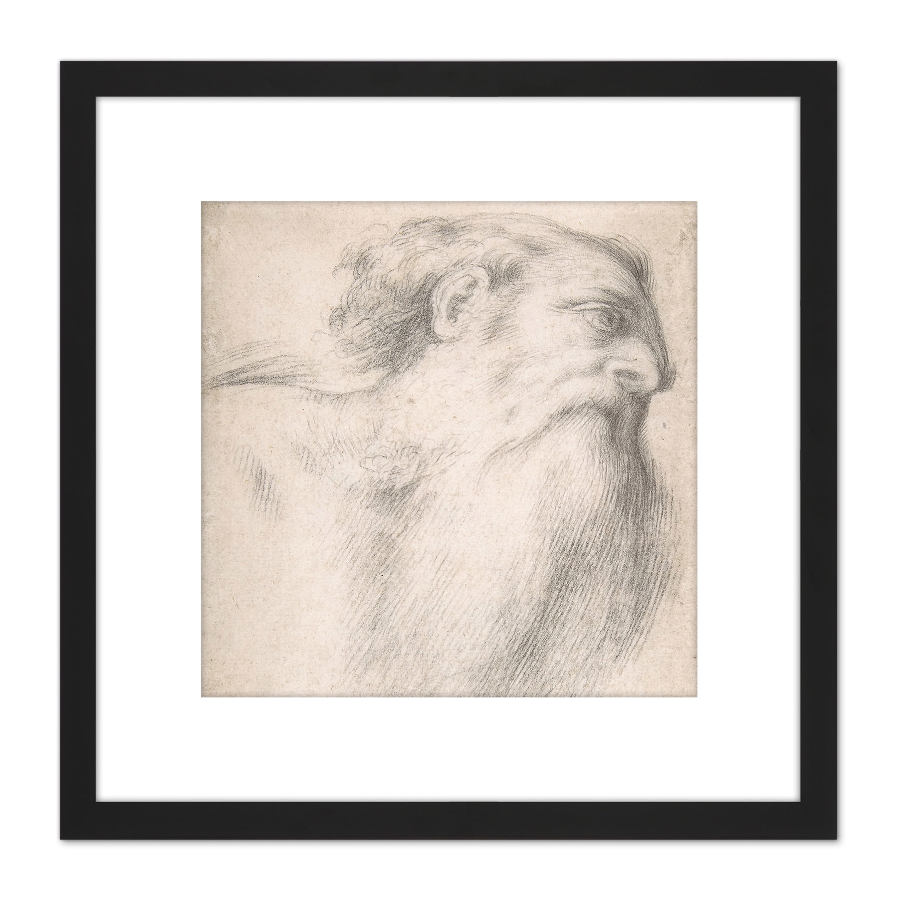 Lotto Head Of A Bearded Man Drawing 8X8 Inch Square Wooden Framed Wall ...