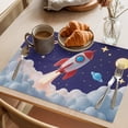 Cartoon Rocket Cotton Linen Placemats Set of 2, Cloud Space Stars Cute ...