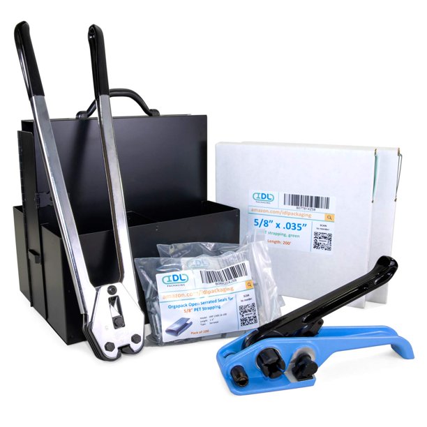 IDL Packaging 5/8" x 400 Portable PET Strapping Kit, 1400 lbs Break Strength Strapping, Pallet ...