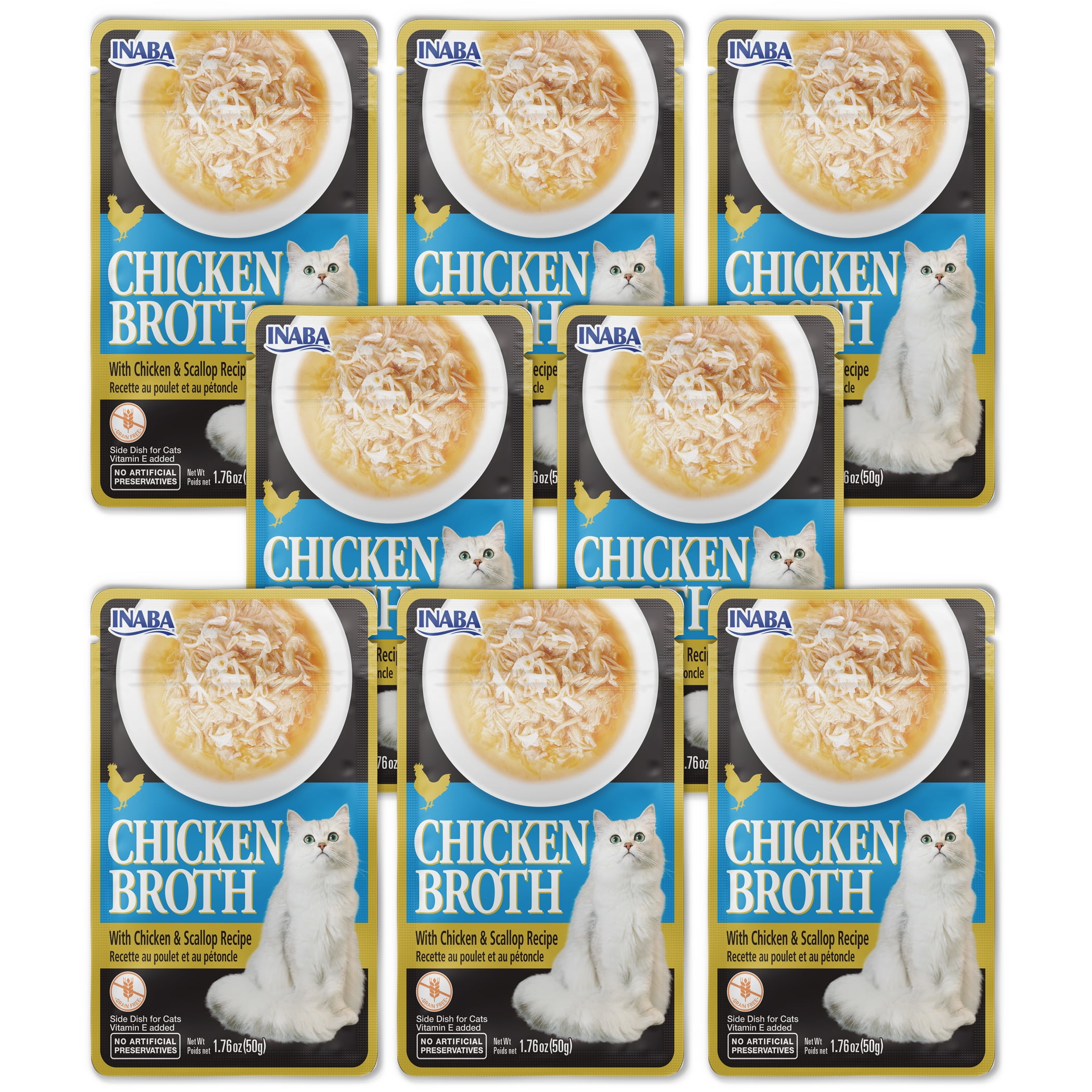 INABA Chicken Broth Complement/Topper/Treat for Cats, Eight 1.76 oz ...