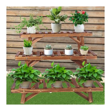 Costway Outdoor and Indoor Wooden Plant Flower Display Stand 6 Wood ...