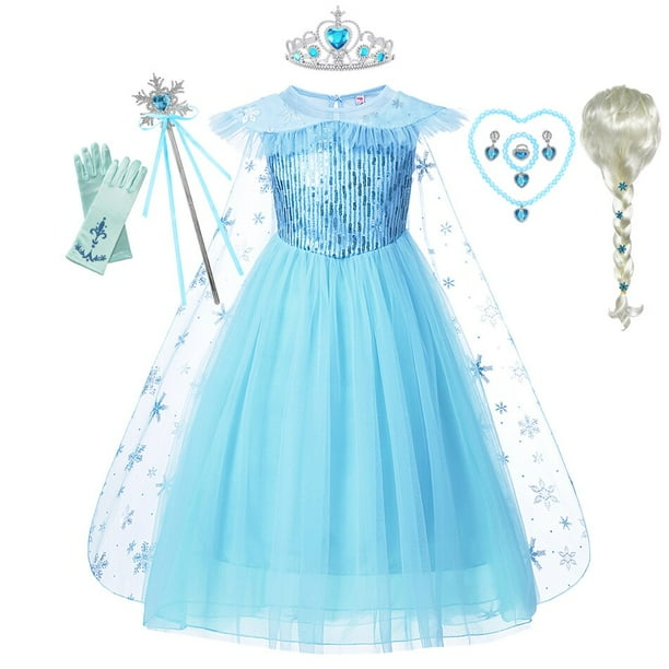 Disney Frozen Elsa Costume princesse robe pour filles bleu maille robe ...