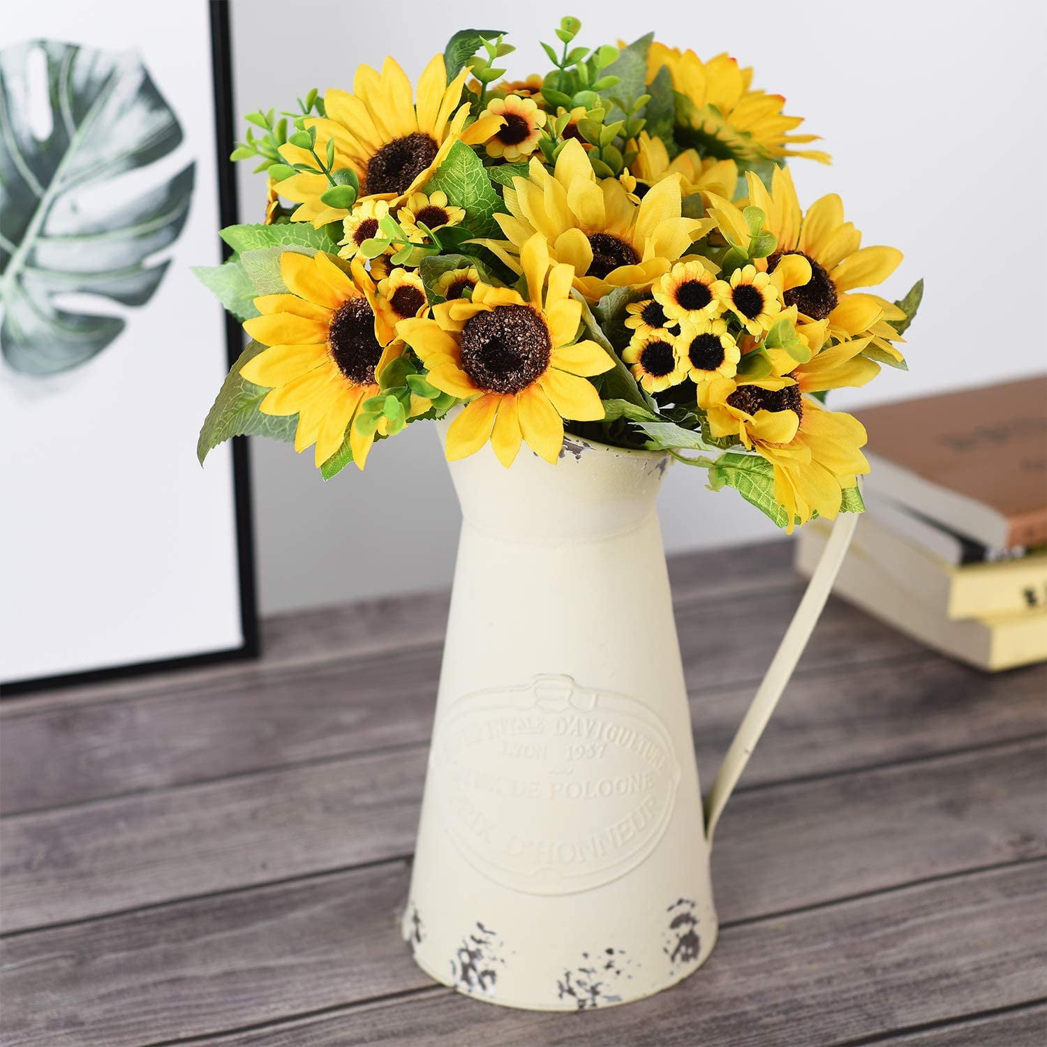 Visland 4 Bunches Artificial Sunflower Bouquets with Stems Silk ...