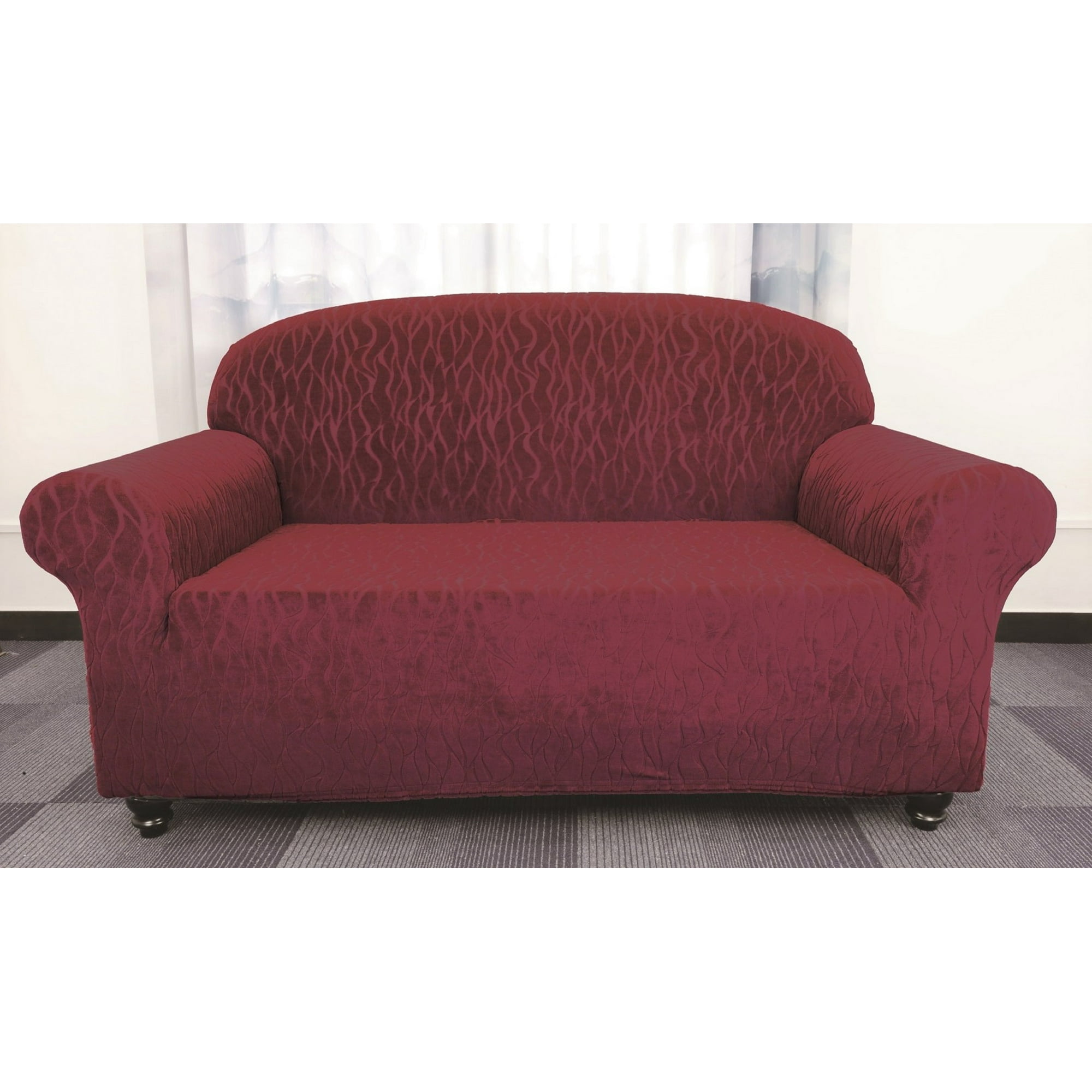 Click here for Pic (75x88) Loveseat Stretch Slipcover -Burgundy 7... prices