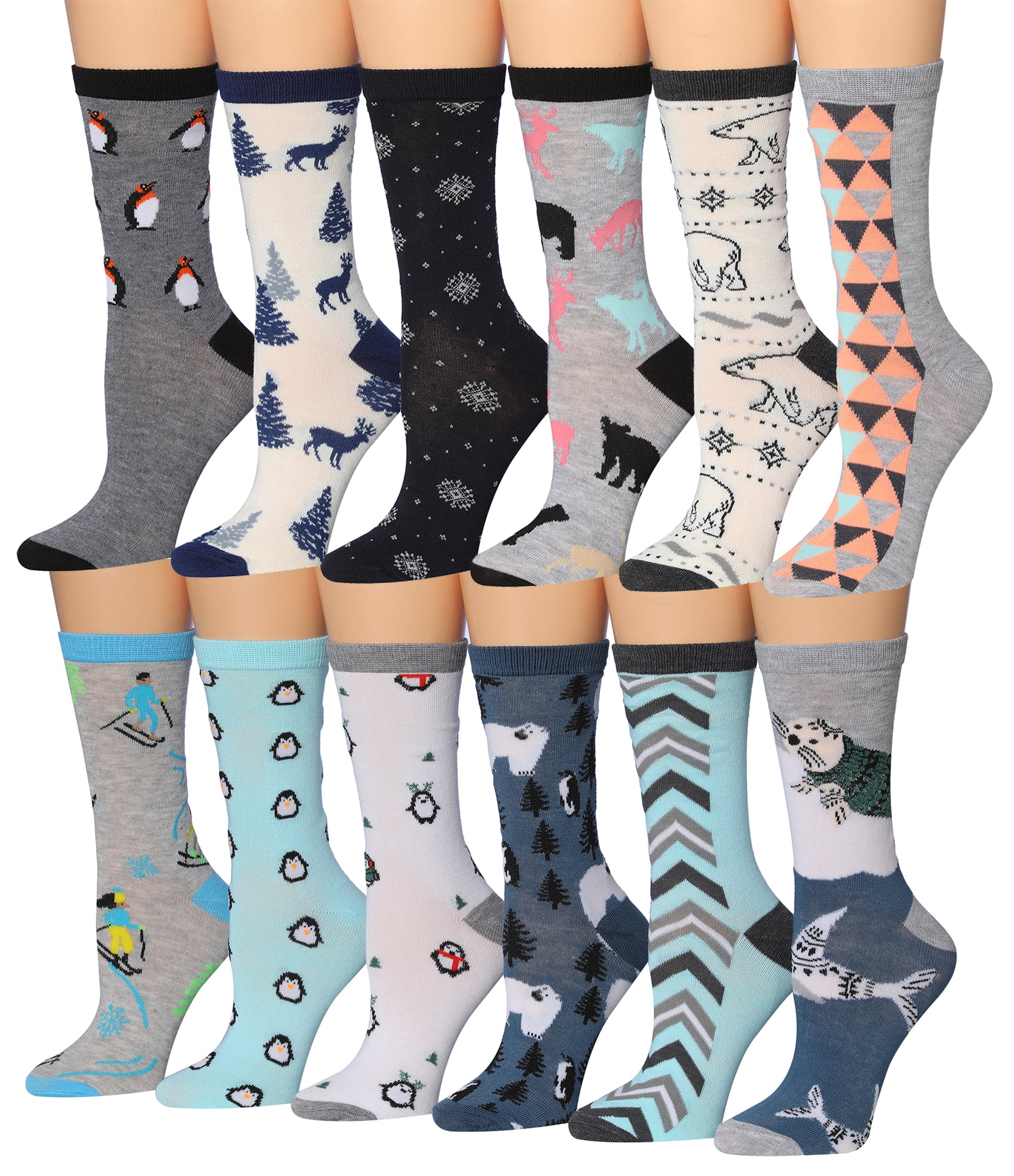 Colorfut Women's 12 Pairs Colorful Patterned Crew Socks WC47-AB ...