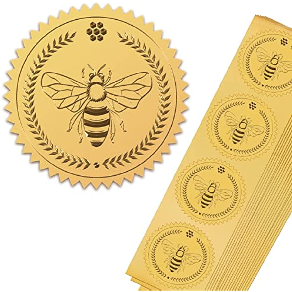 Gold Foil Certificate Seals Gold Bee Stickers for Envelopes 100pcs Self ...