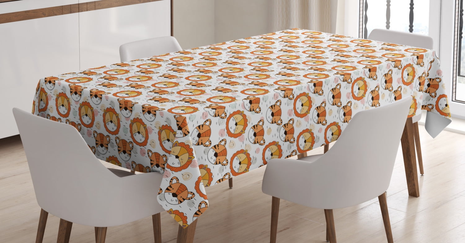 Ambesonne Savannah Tablecloth Rectangular Table Cover, Tiger and Lion ...