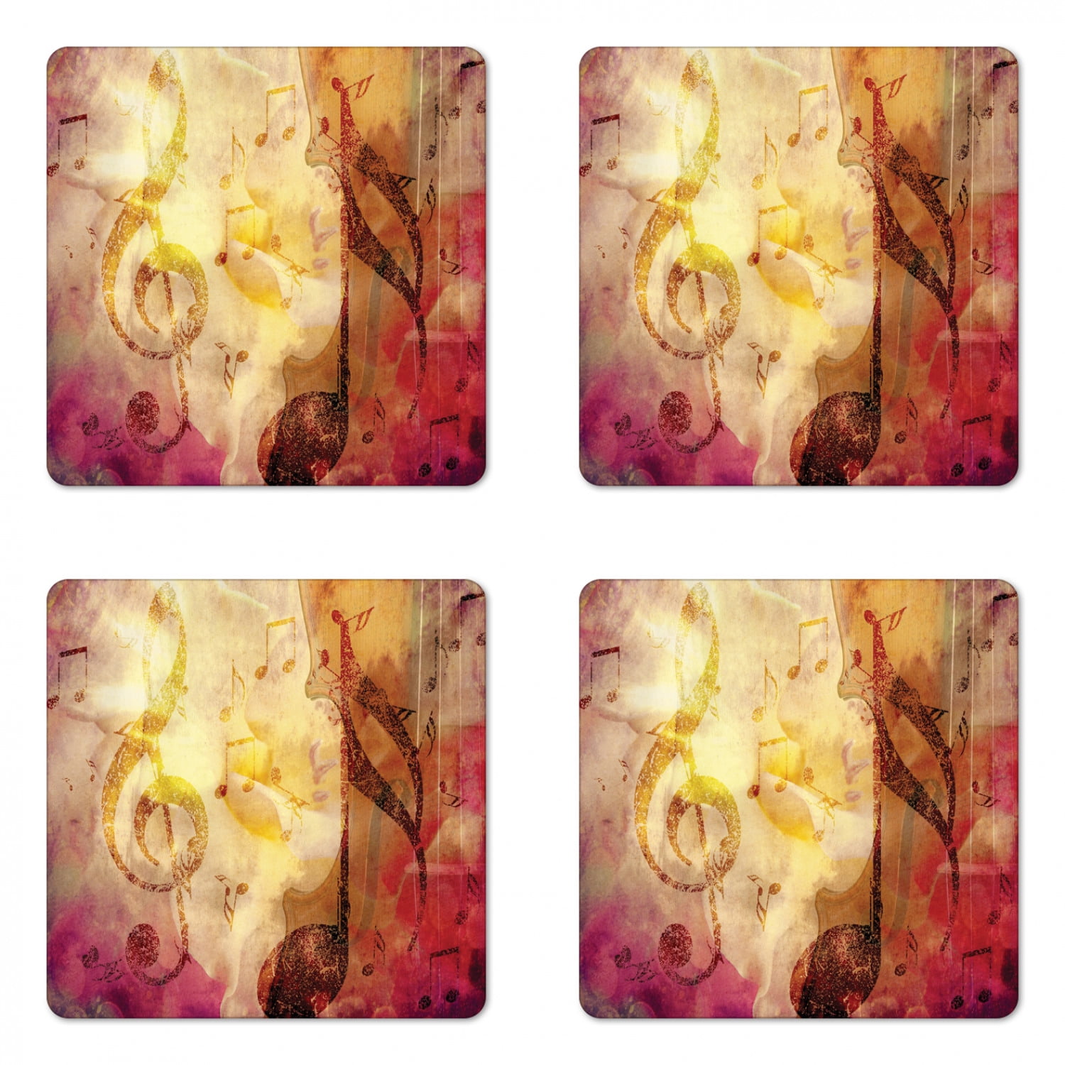 Music Coaster Set of 4, Composition with Musical Themes Notes and Clef ...