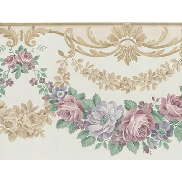 877704 Scalloped Edge Floral Satin Wallpaper Border 978b05164 - 6 ...