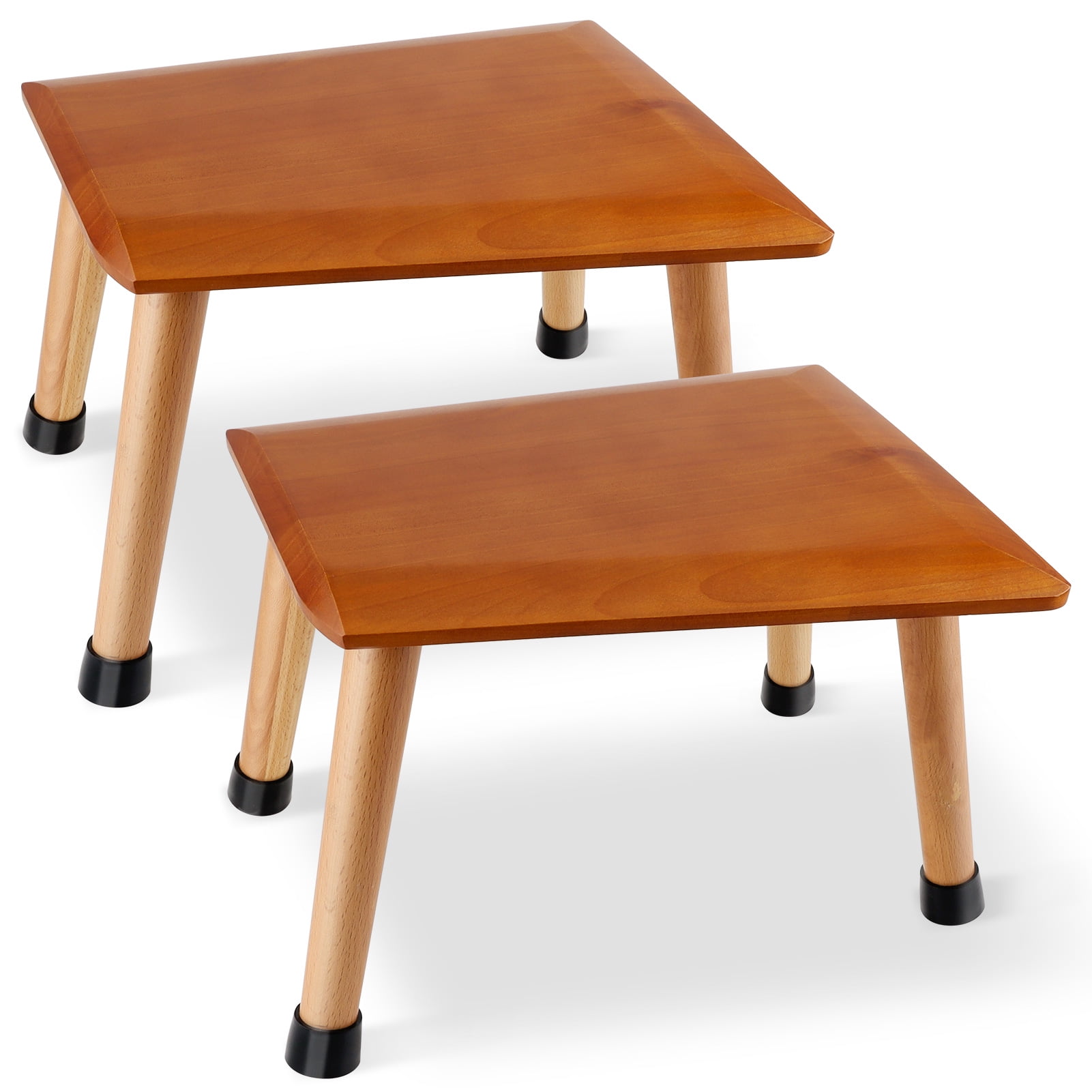 2Pcs of Solid Hardwood Step Stools, 380 lbs Capacity Non-Slip Footstool ...