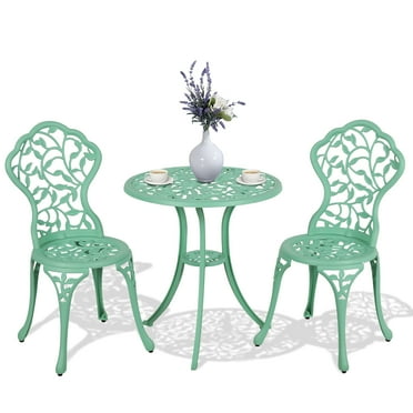 PATIO-IN 3 Piece Bistro Set Cast Aluminum Bistro Table and Chairs Set ...