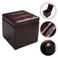 Costway 16'' Red Brown Cube Ottoman Pouffe Storage Box with Hinge Top ...