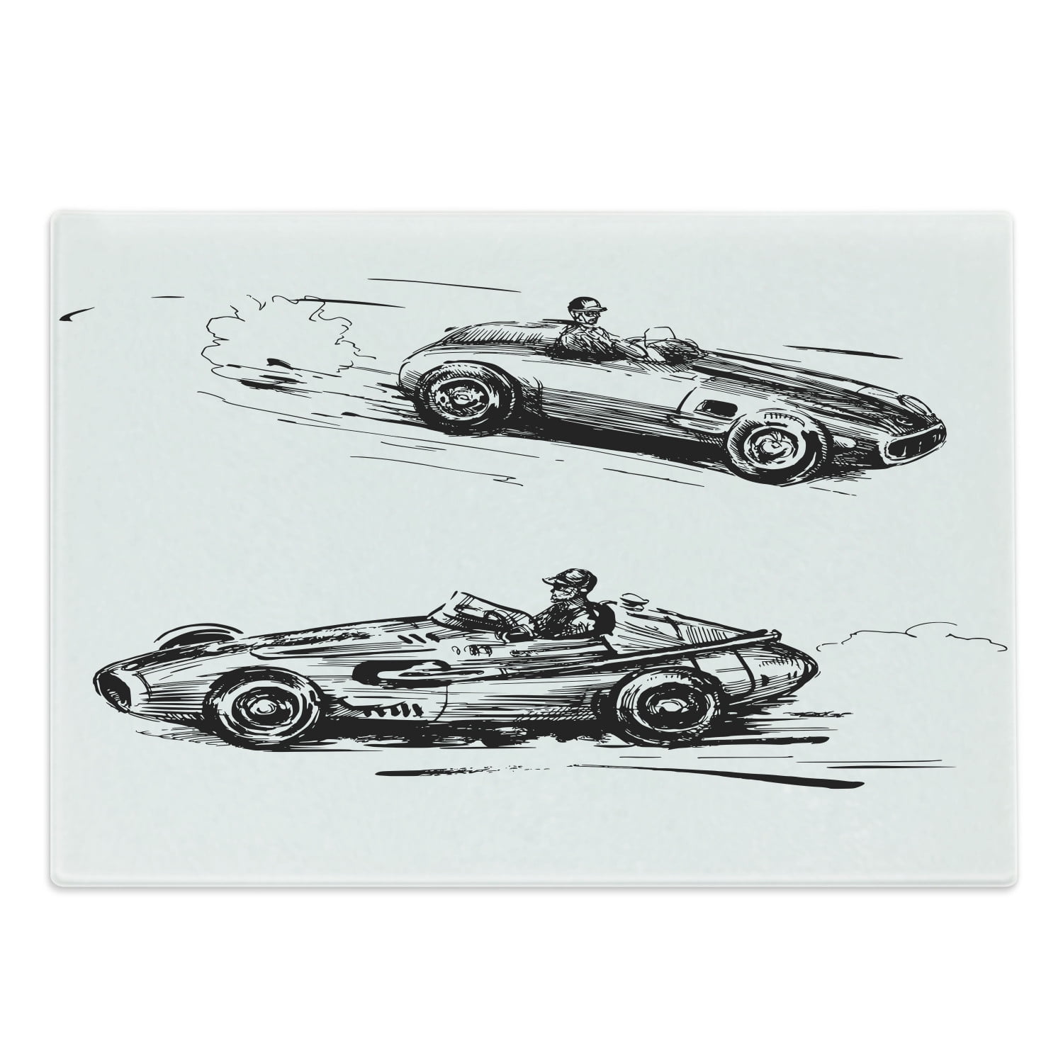 Cars Cutting Board, Vintage Racing Cars Hand Drawn Style Group ...