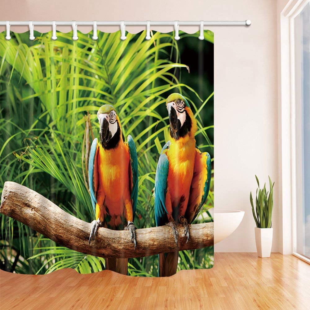 WOPOP Parrot Decor Colorful Parrots Stand on Tree Green Leaves behind ...