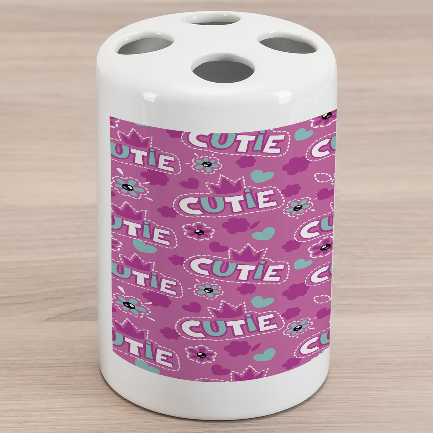 Feminine Ceramic Toothbrush Holder, Cutie Lettering with Crown Pattern ...