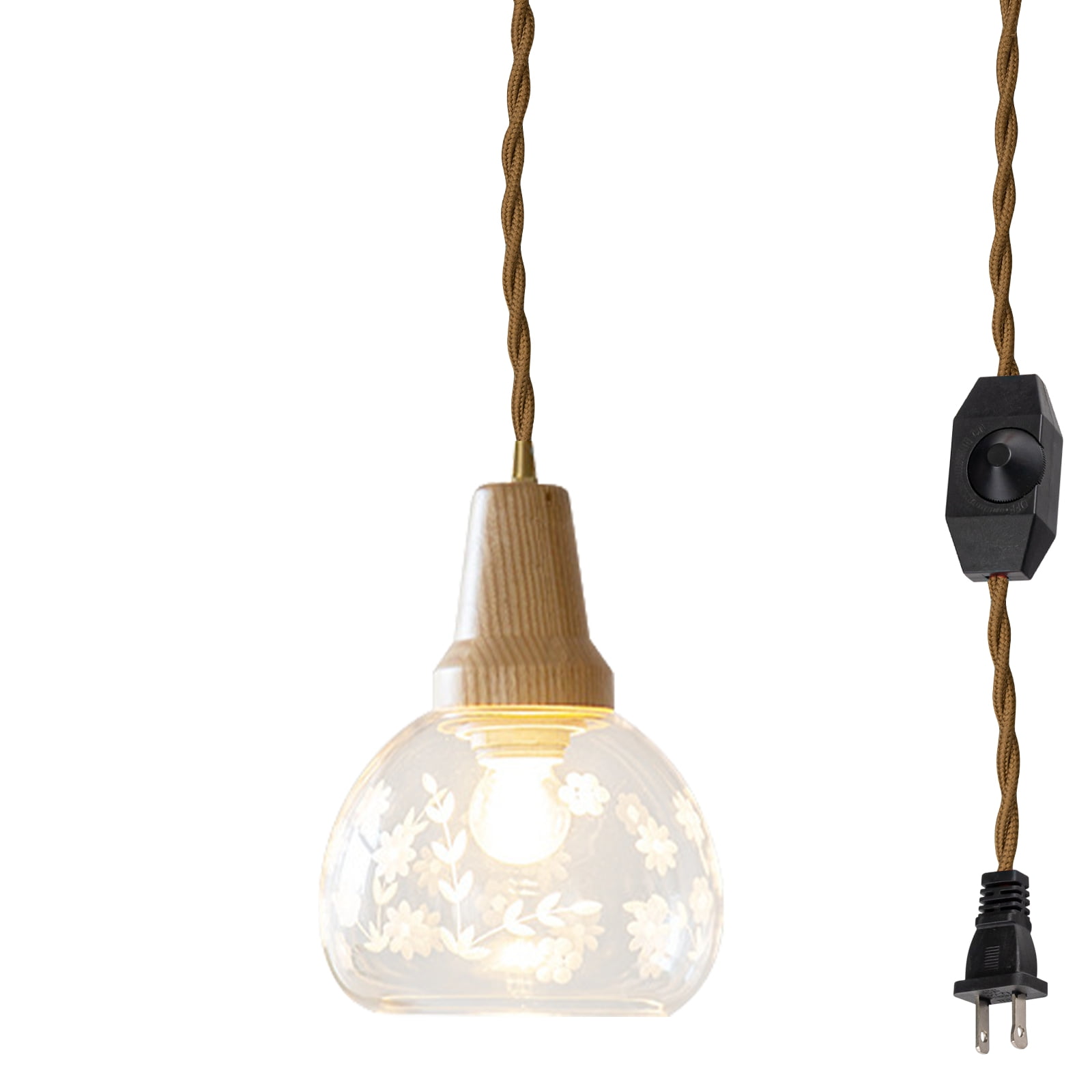 Kiven Plug in Pendant Light, Vintage Hanging Light with Glass Lampshade ...