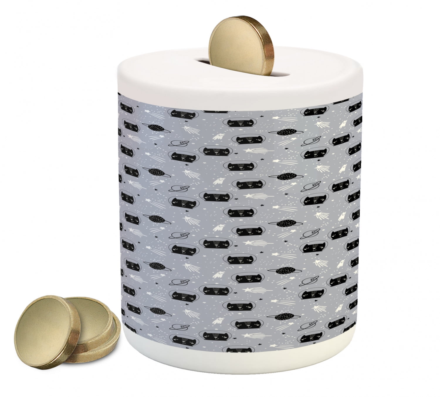 Outer Space Piggy Bank, Astronaut Cats Exploring the Universe on Dotted ...