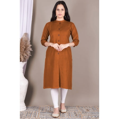 Rust Solid Cotton Kurta With Pockets | Walmart Canada