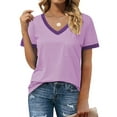 Moshu Womens V Neck Short Sleeve Loose Casual Summer Tops With Pocket