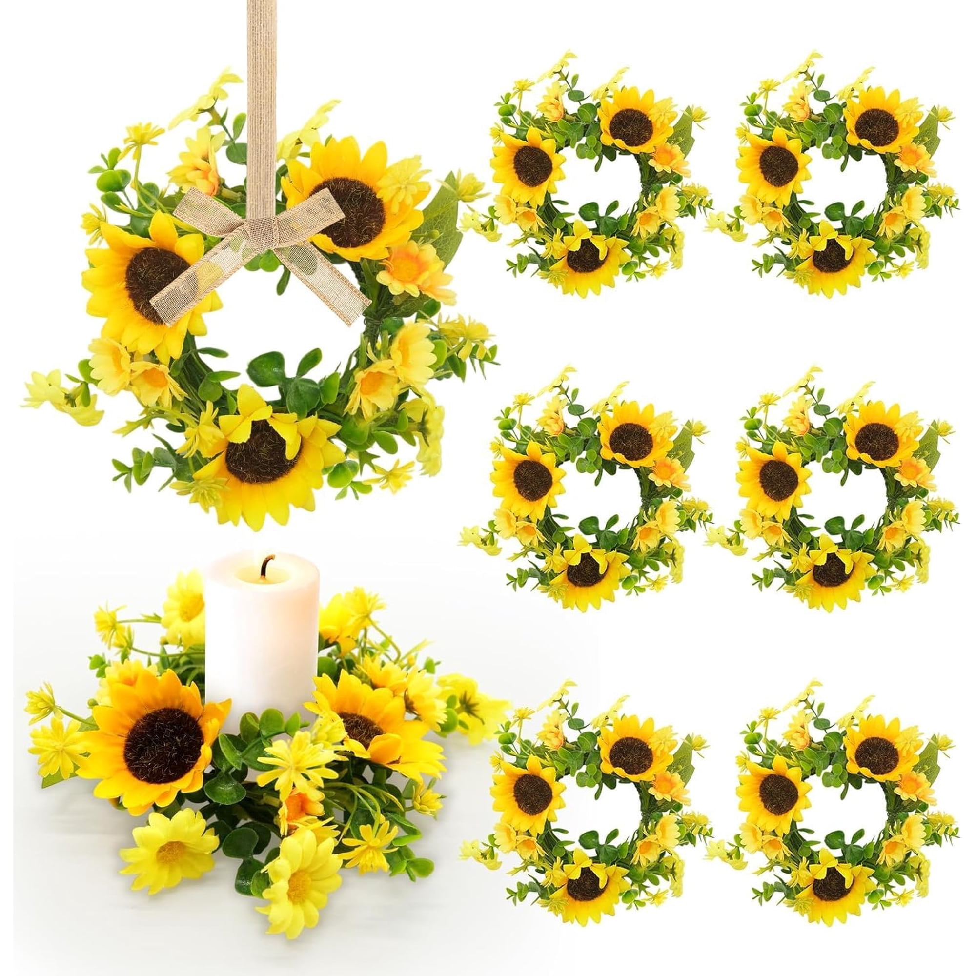 Click here for Generic 6 Pcs Small Sunflower Candle Rings Wreaths... prices