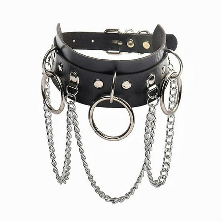 HEIBIN Women Leather Choker Necklace O Ring Neck Collar Chain Gothic ...