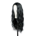 Center-parted long curly wig for women, black high-temperature silk ...
